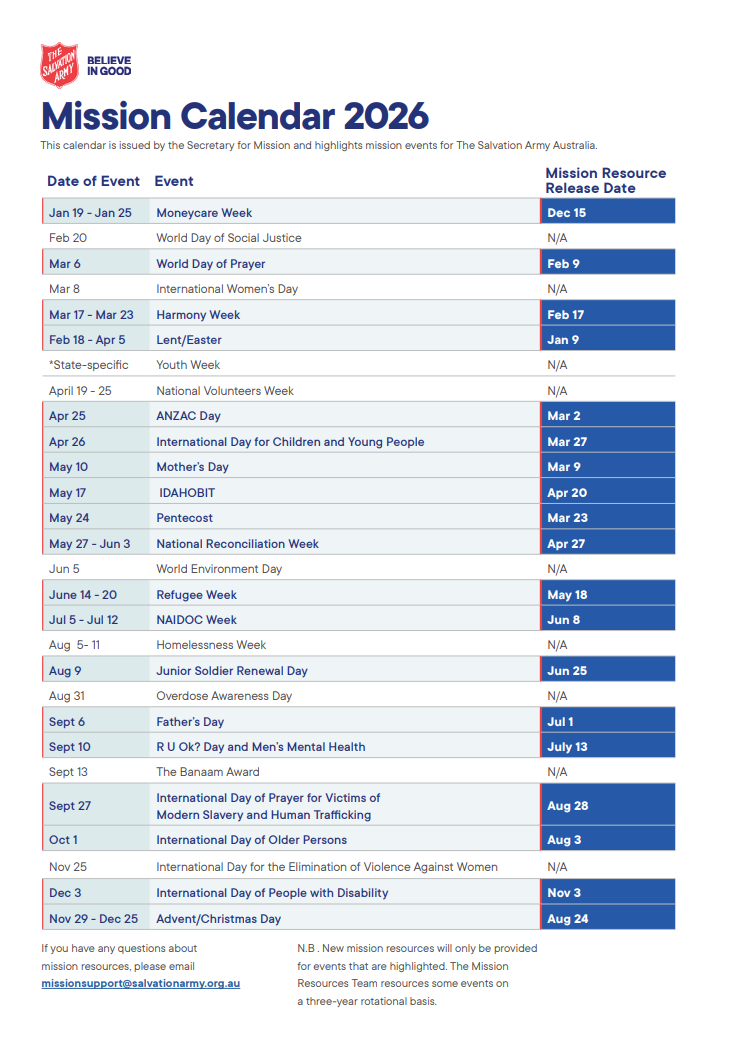 2026 Mission Calendar | mySalvos
