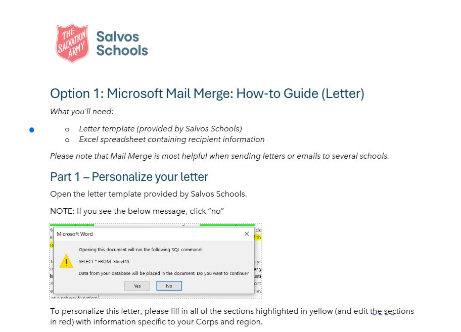 'MailMerge: How To Guide' - School Invitation Letters | mySalvos