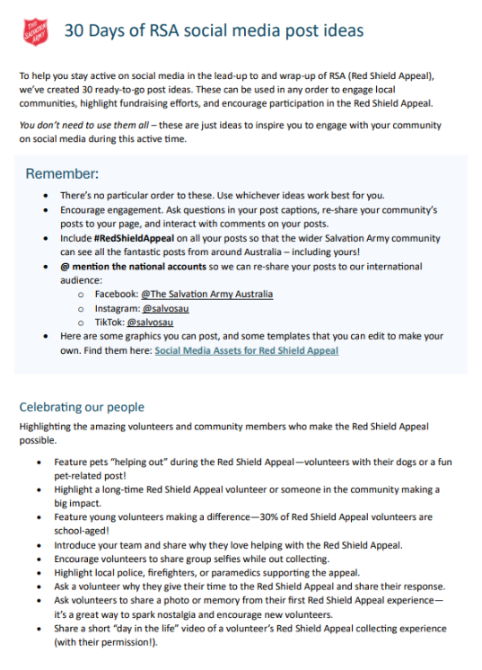 RSA - 30 Social Media Post Ideas | mySalvos