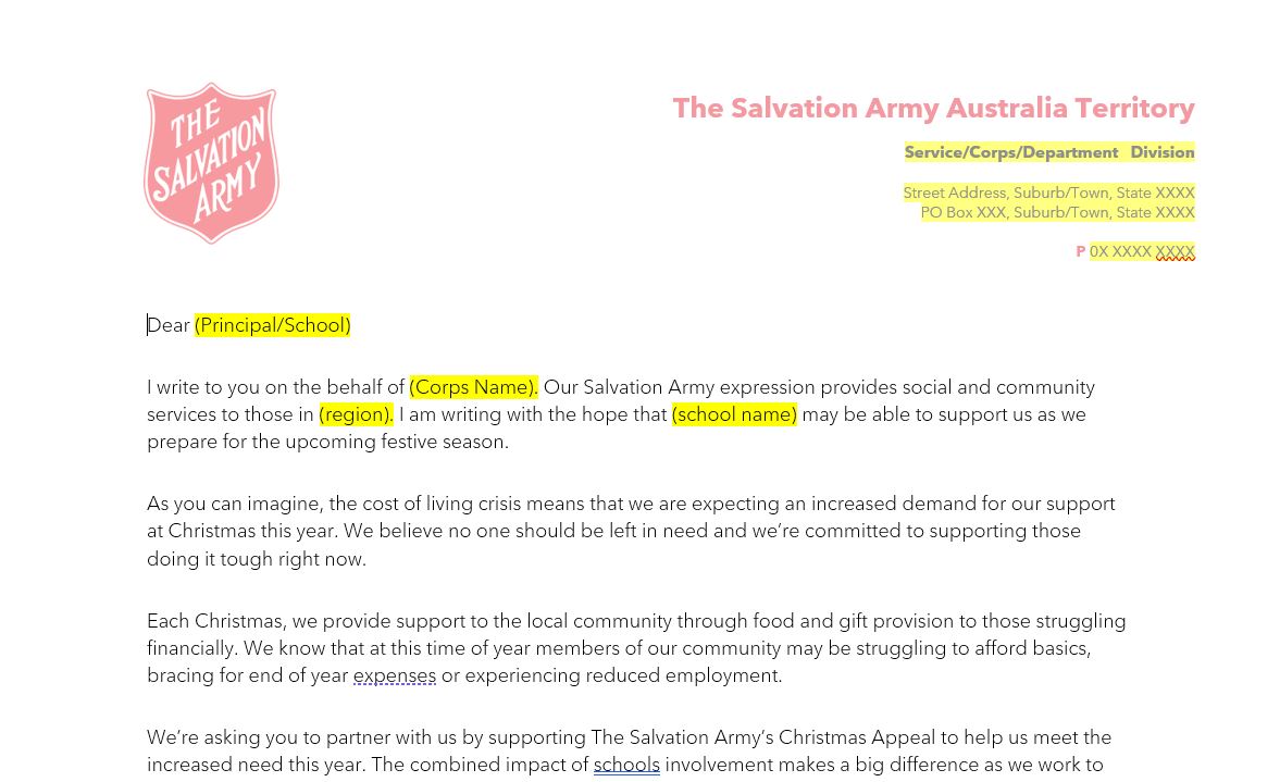 Template Letter - 2024 Christmas Appeal, Invitation Letter to Schools ...